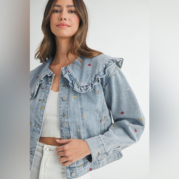 Jackets & Coats | 36b Embroidered Floral Denim Jacket | Poshmark